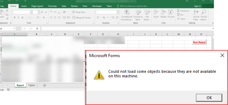 Excel Macro Error - Could not load some objects